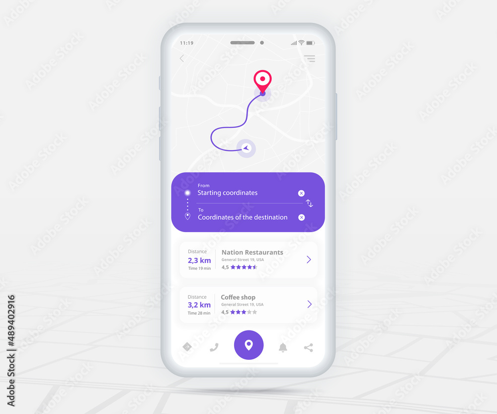 Map GPS navigation app ux ui concept, Mobile map application ... Map GPS navigation app ux ui concept, Mobile map application ...