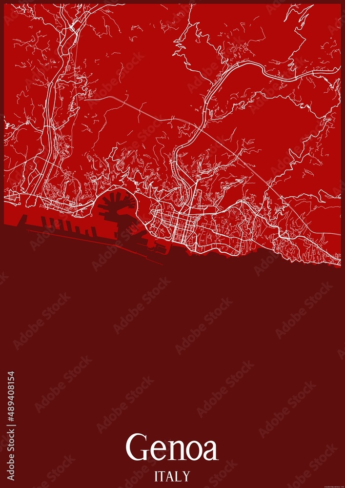 Red map of Genoa Italy. Stock Illustration | Adobe Stock