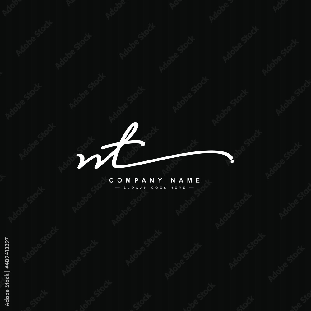 Initial Letter NT Logo - Handwritten Signature Style Logo Stock Vector ...