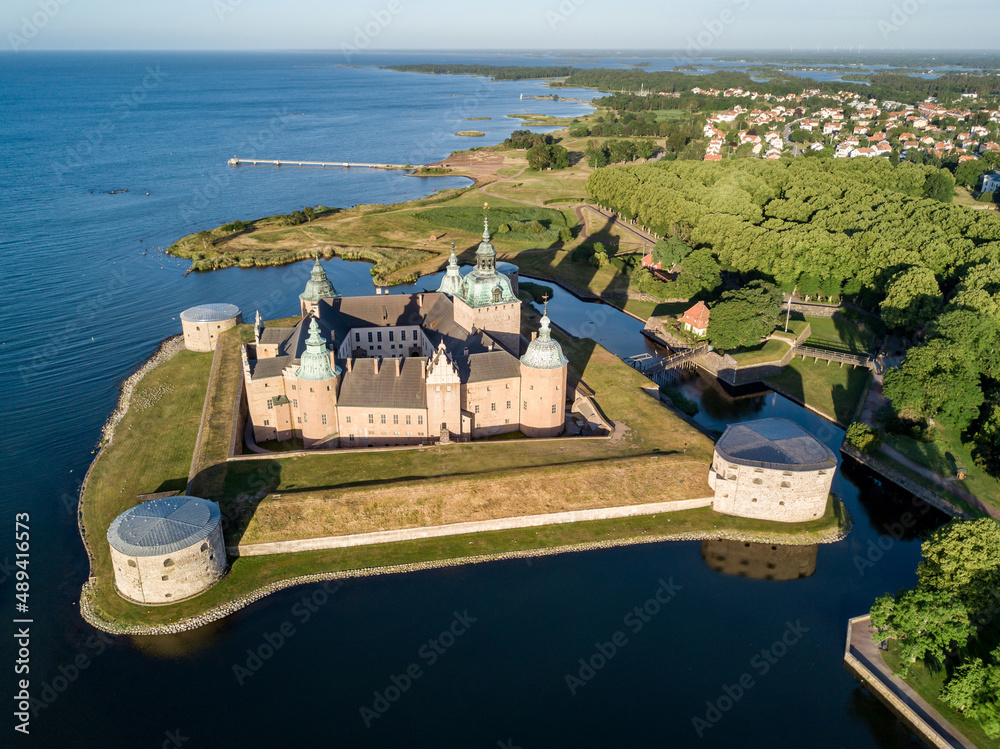 Aerial view of Kalmar Slott castle, a medieval castle in Kalmar, Sweden ...