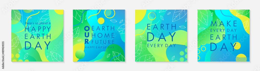 Set of Earth Day posters with green gradient backgrounds,liquid shapes ...