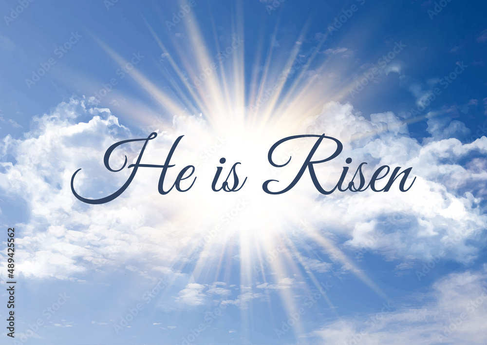 He is risen background with sunburst in blue sky design Stock Vector ...