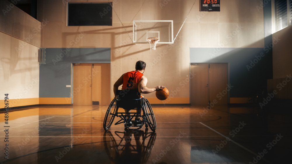 Wheelchair Basketball Player Dribbling Ball Like a Professional, Ready ...