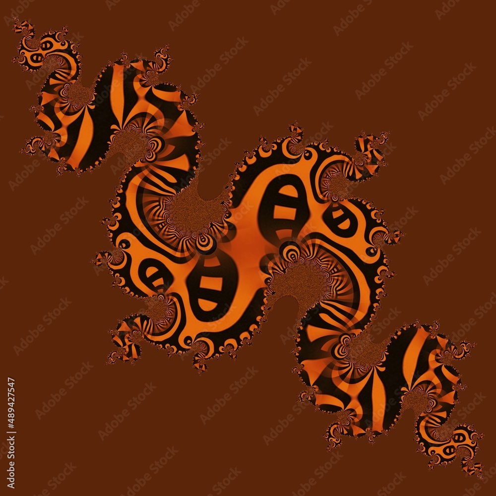 copper gold coloured traditional fractal shapes on a black background ...