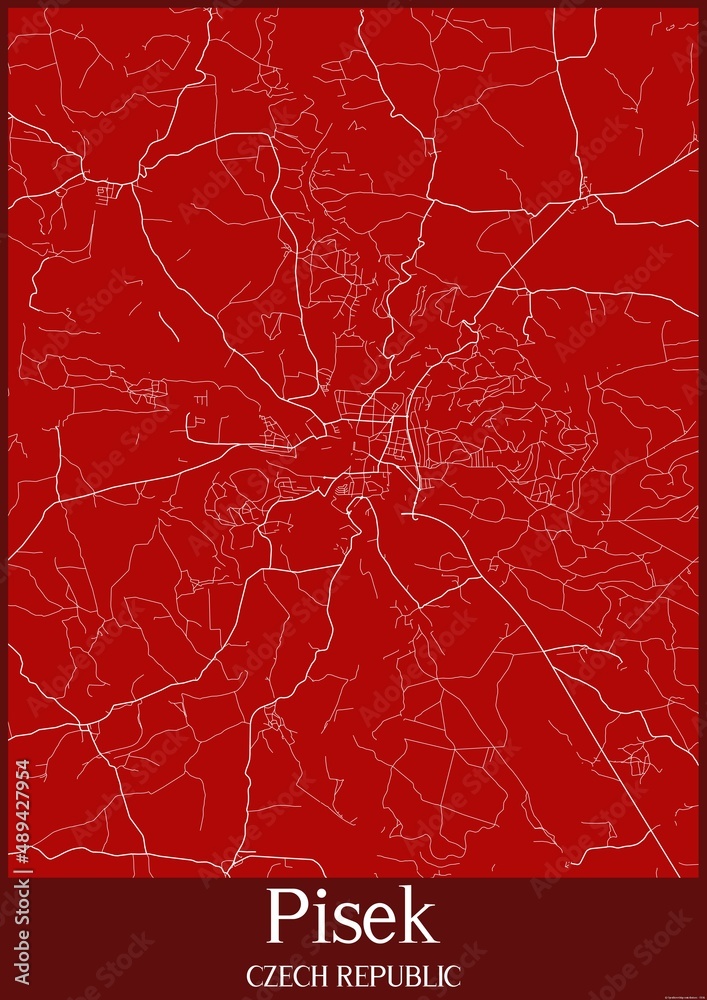 Red map of Pisek Czech Republic. Stock Illustration | Adobe Stock