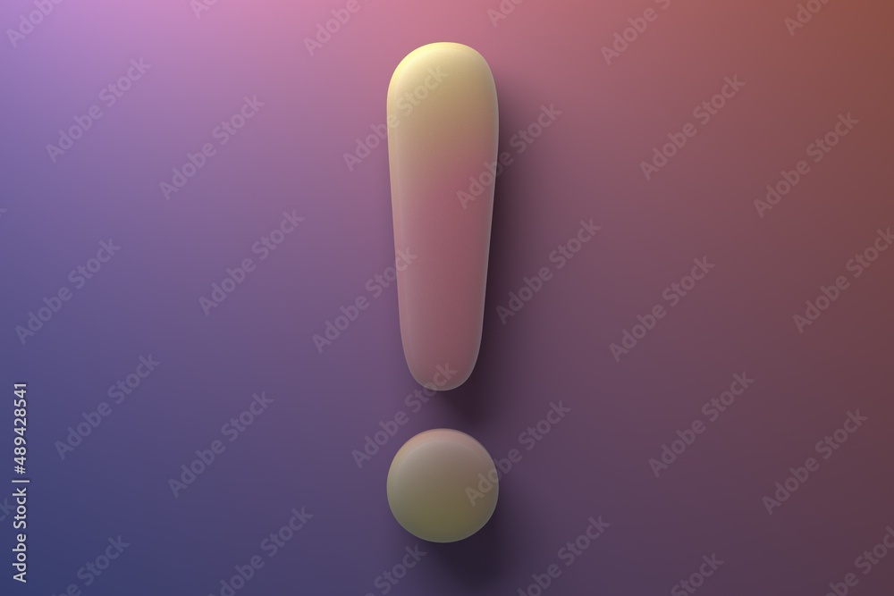 big glowing rounded exclamation mark on gradient background. 3d render ...