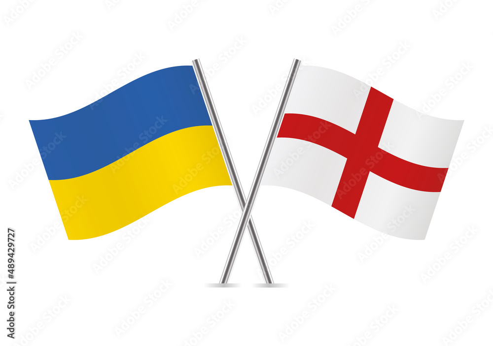 Ukraine and England crossed flags. Ukrainian and English flags ...
