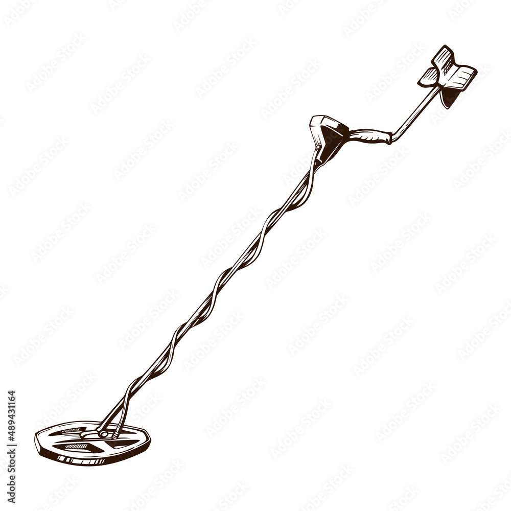 Photo & Art Print Hand metal detector, engraving, sketch, vector ...