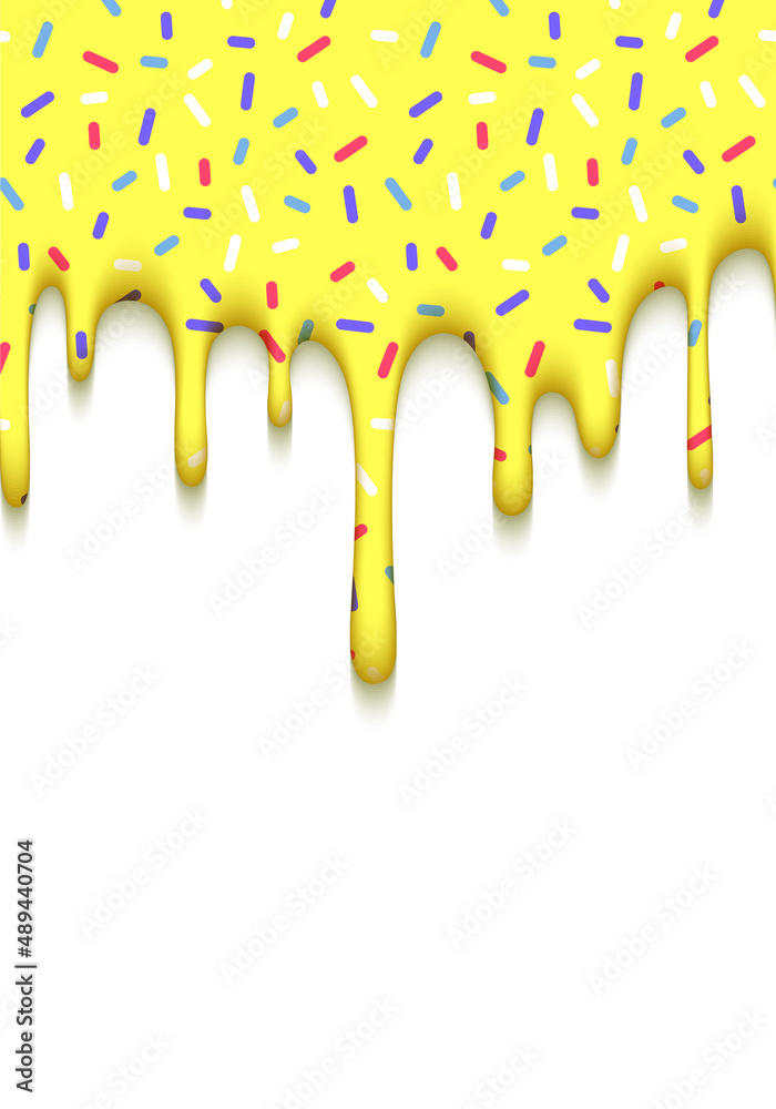 Vector Border with Yellow Lemon Ice Cream with Sprinkles Dripping Down ...
