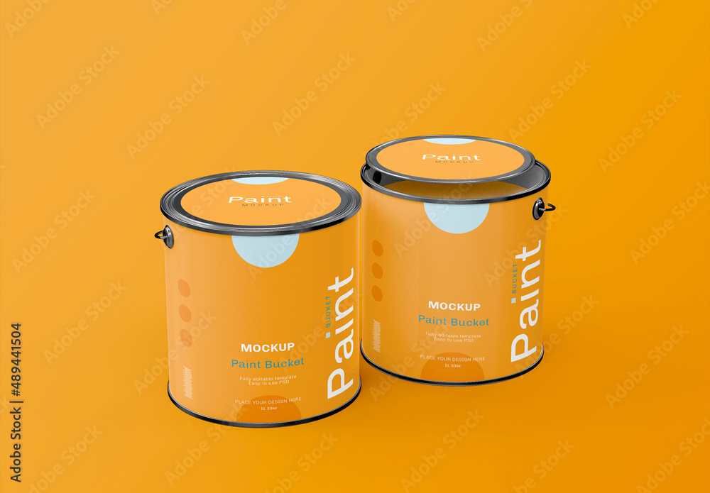 Front View of Two Paint Buckets One of Them Open Mockup Stock Template ...
