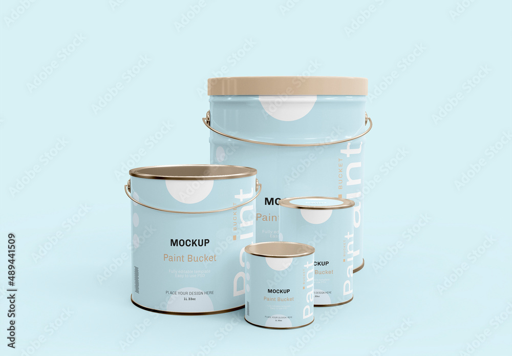 Paint Buckets Mockup Set Stock Template | Adobe Stock
