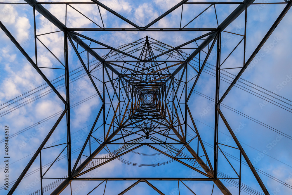 A symmetrical view looking up through the inside of an electricity ...