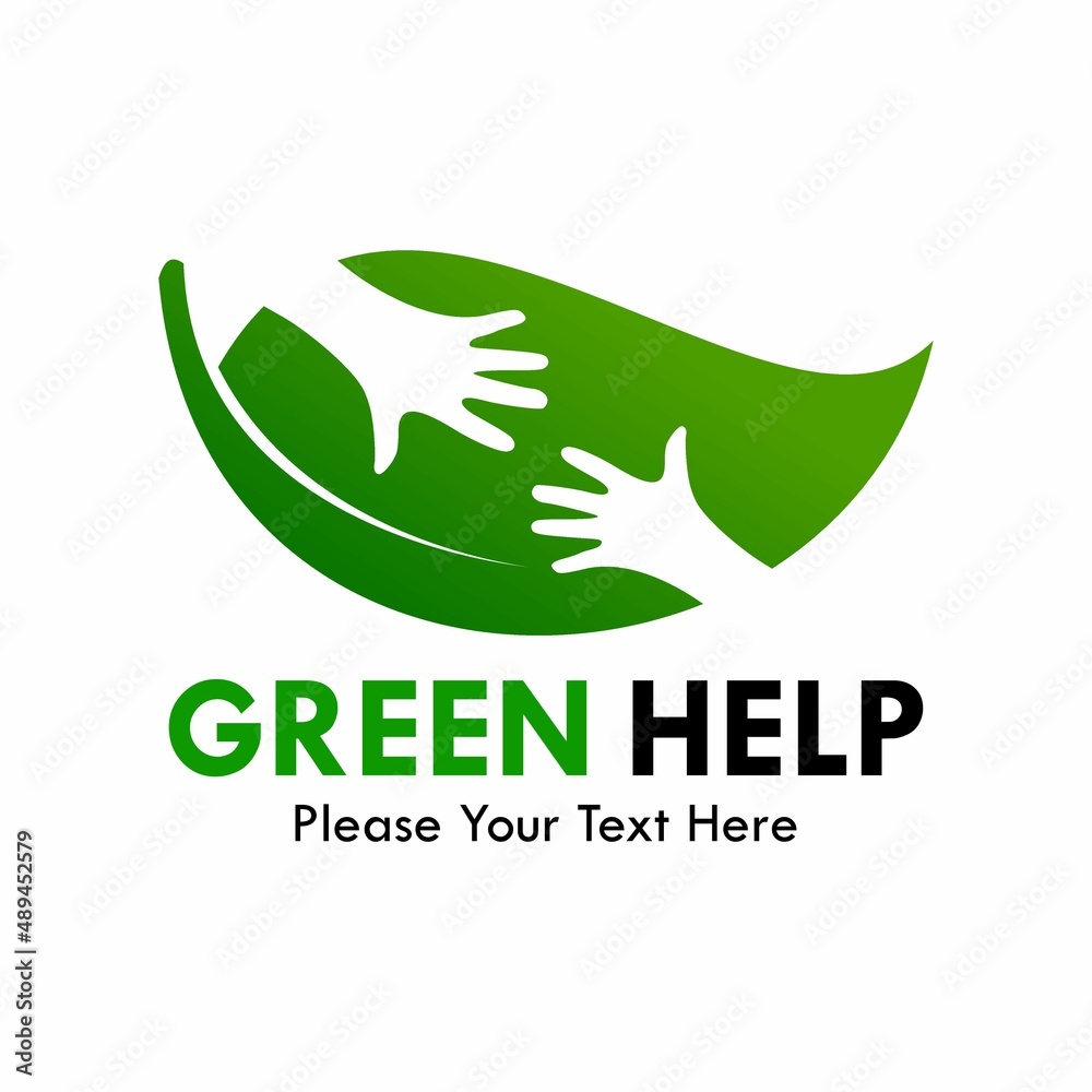 Green help logo template illustration. there are leaf with hand Stock ...