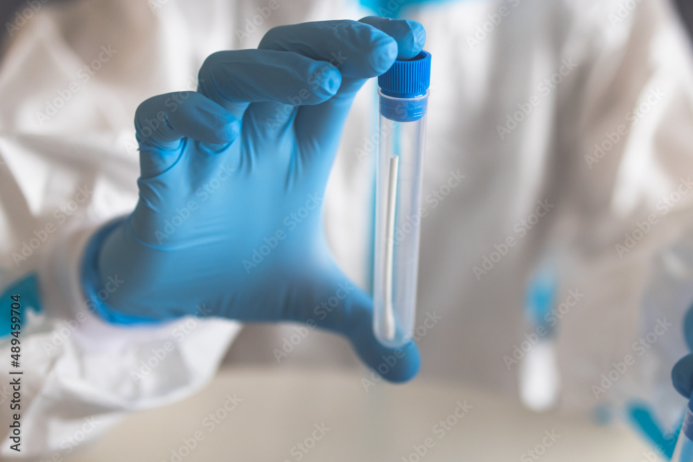 Process of coronavirus PCR antigen testing examination by nurse medic ...