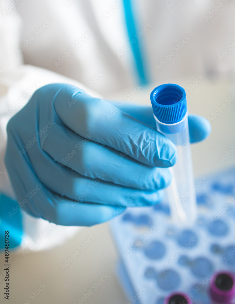 Process of coronavirus PCR antigen testing examination by nurse medic ...