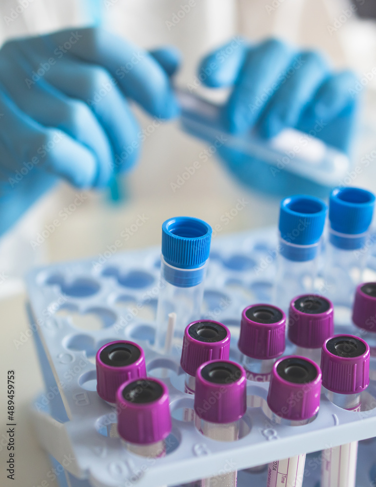 Process of coronavirus PCR antigen testing examination by nurse medic ...