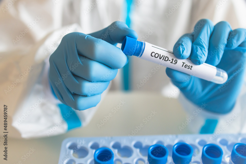 Process of coronavirus PCR antigen testing examination by nurse medic ...