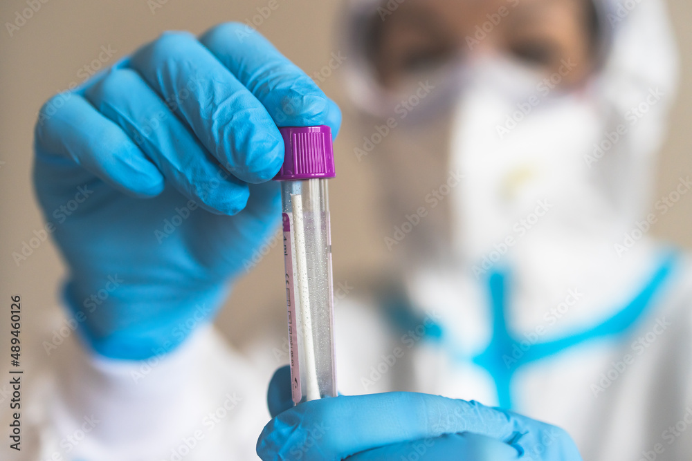 Process of coronavirus PCR antigen testing examination by nurse medic ...