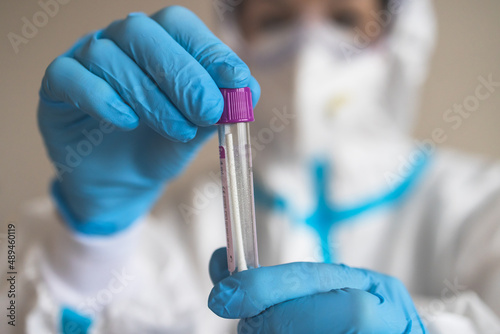 Process of coronavirus PCR antigen testing examination by nurse medic ...
