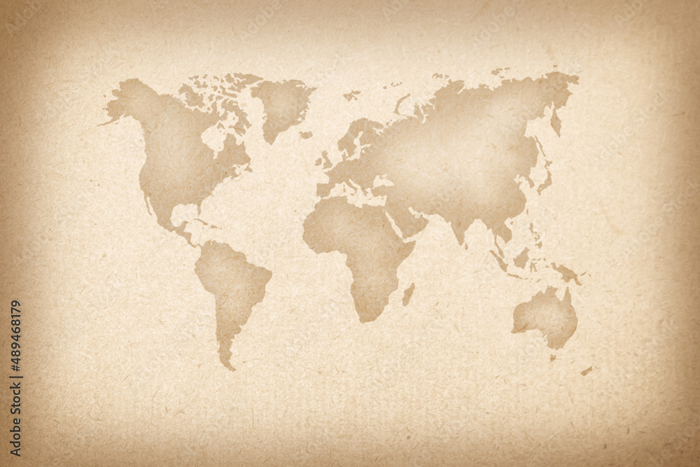 World map on an old paper texture background with space for text wind ...