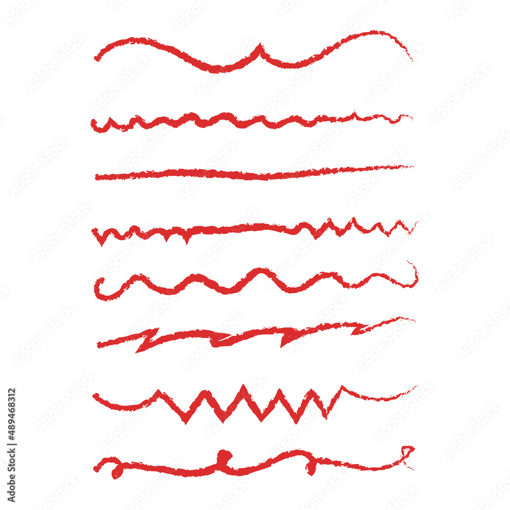 Handmade Collection Set Of Red Underline Vector . Doodle Style ...