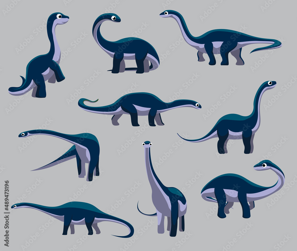 Cartoon Dinosaur Sauropod Diplodocus Cute Various Poses Cartoon Vector ...