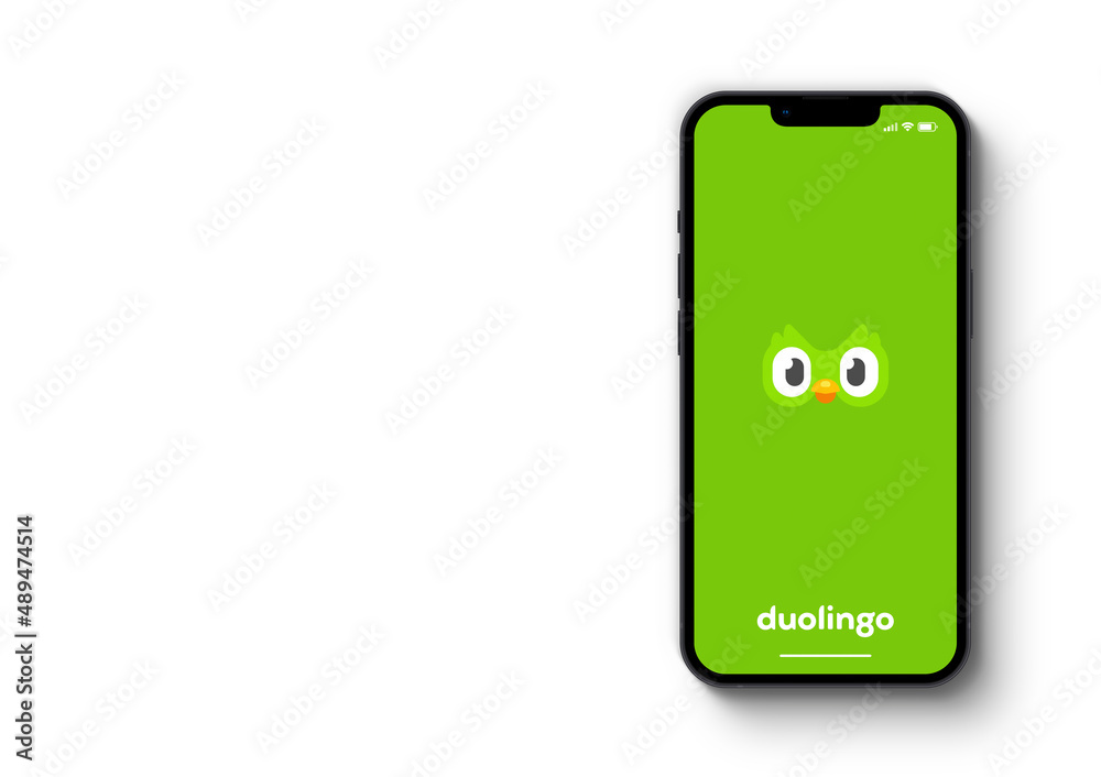Duolingo language-learning app on the smartphone iPhone 13 screen ...