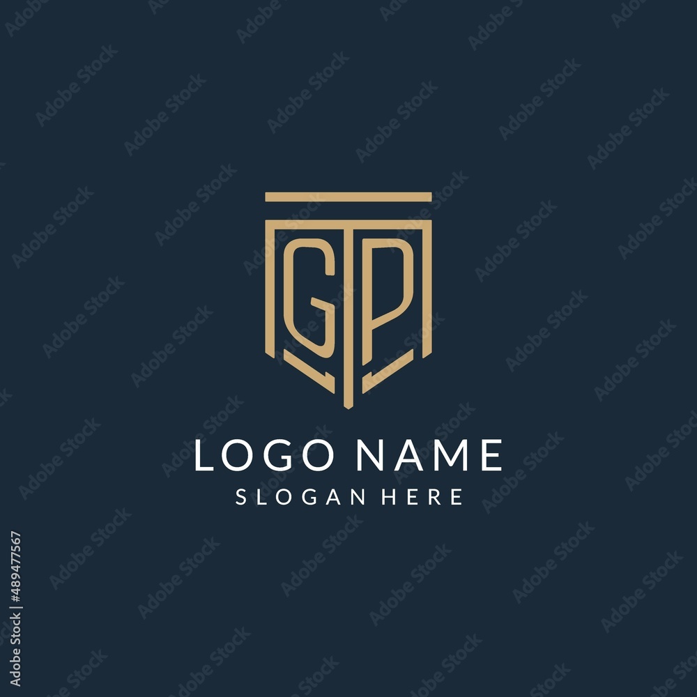 Initial GP shield logo monoline style, modern and luxury monogram logo ...