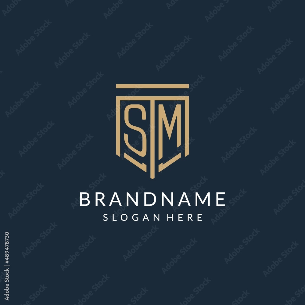 Initial SM shield logo monoline style, modern and luxury monogram logo ...