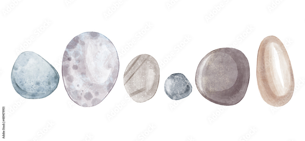 Watercolor hand drawn abstract rocks art set with illustration of ...