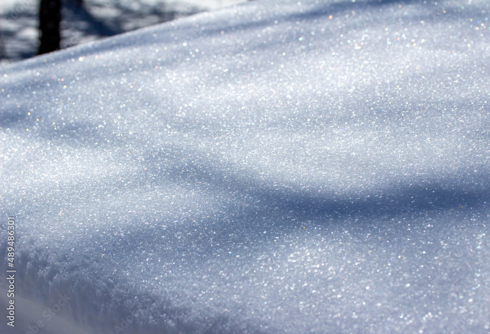 Close-up abstract texture background of heavy snow on the end of a home ...