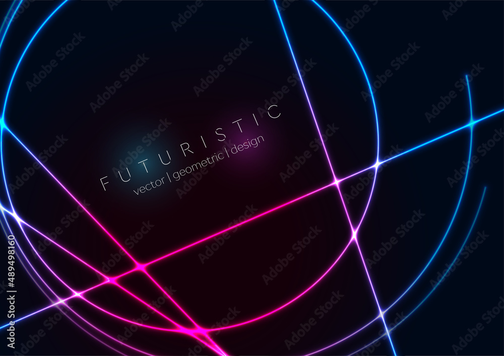Blue purple neon lines and circles abstract technology background ...