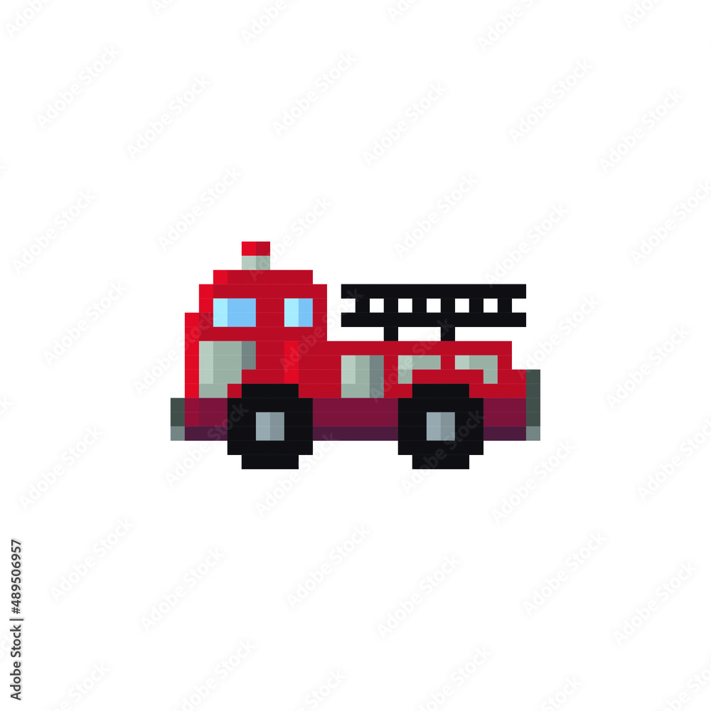 8-bit pixel fire truck image. Car in vector illustration of cross ...