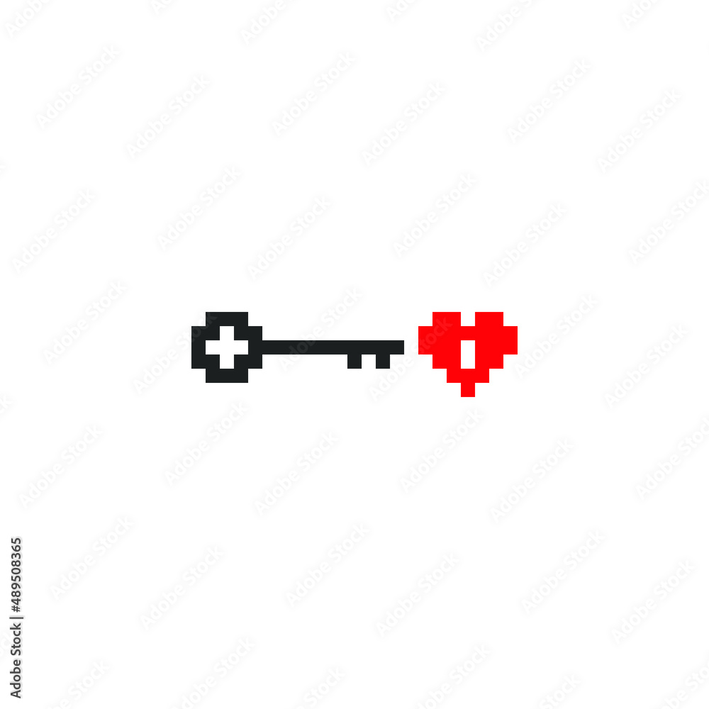 Pixel art key illustration. Vector pixel key from heart in pixelated ...