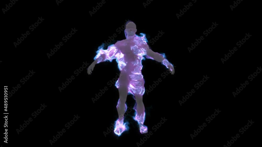 The silhouette of a man stands on a black background, spreading his ...