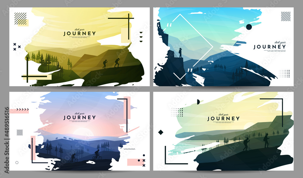 Vector backgrounds set. Travel concept of discovering, exploring and ...