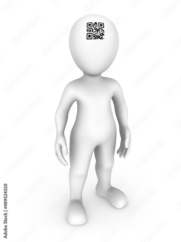 3d white man with QR code on his forehead Stock Illustration | Adobe Stock