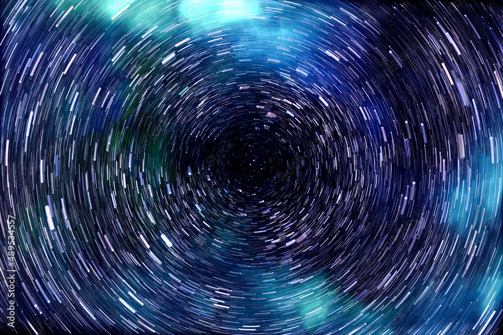 Star trails in a night sky, long exposure style realistic circular star ...