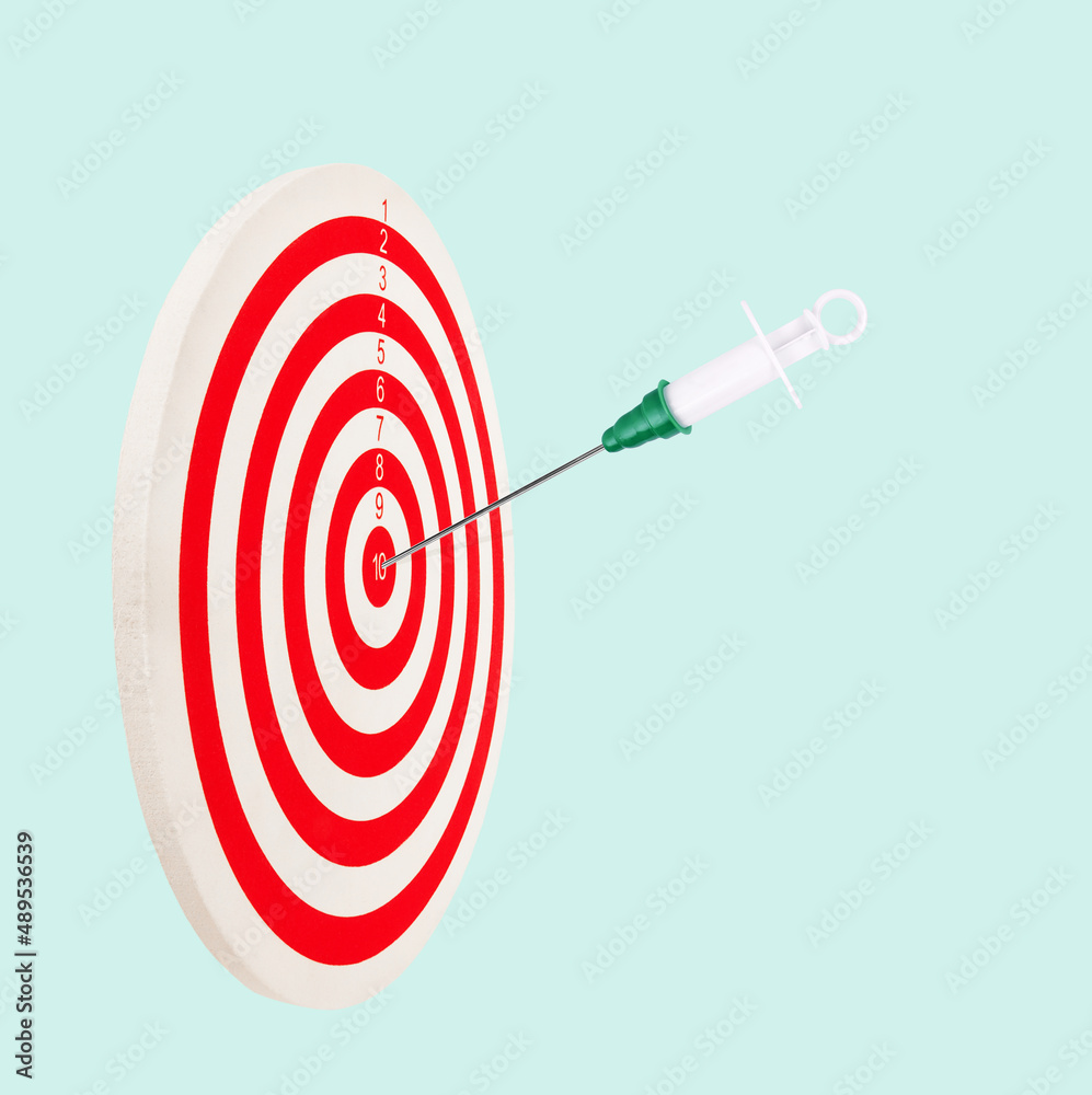 Target with vaccine syringe hit in center. Bullseye medical prevention ...