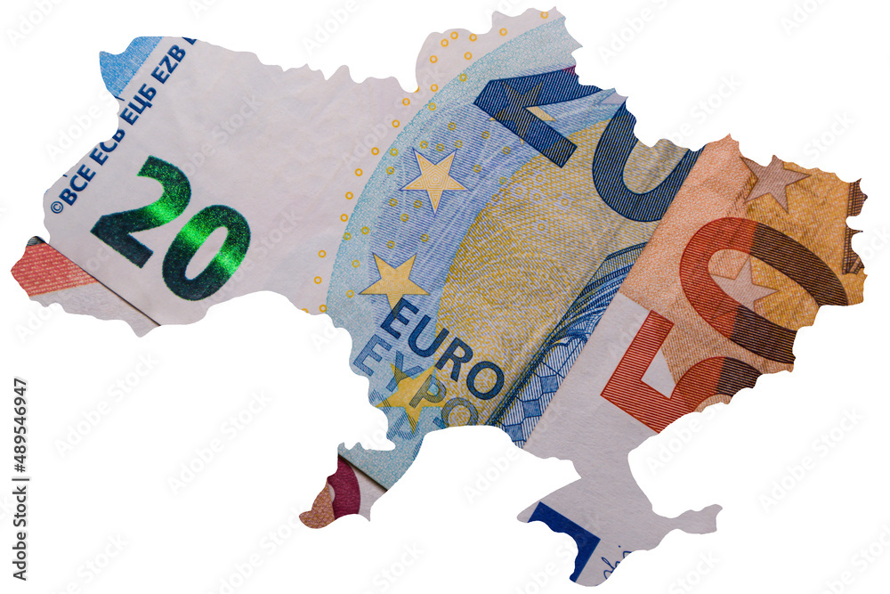 The national map of Ukraine is cut out from the background of euro ...