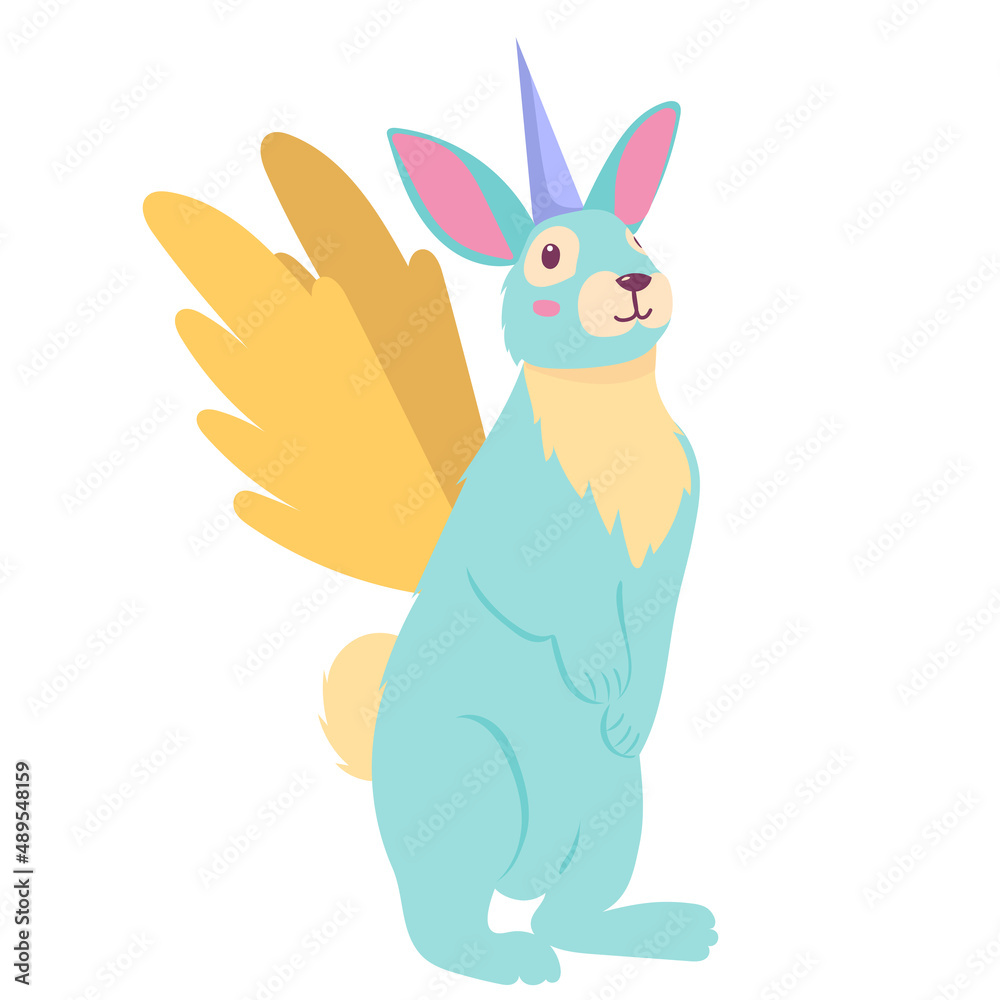 rabbit with wings flat design on white background Stock Vector | Adobe ...