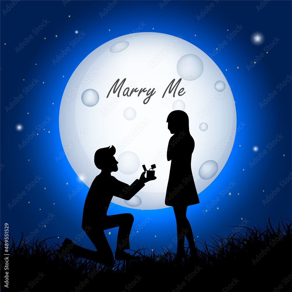 Marry me design isolated in starry night background. man proposes woman ...