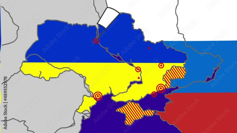 Russia and Ukraine, war, map of world, full-scale conflict and seizure ...