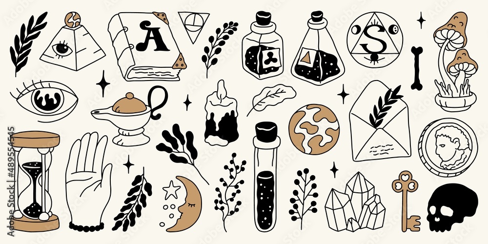 Magic symbols. hand drawn tattoo set, occult logo. Vector collection ...