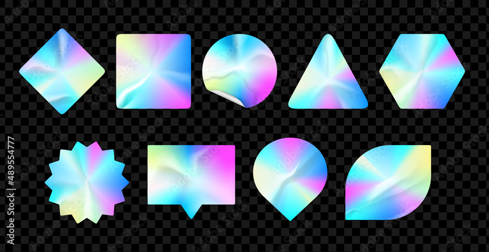 Holographic stickers. Realistic hologram labels , gradient sale neon ...