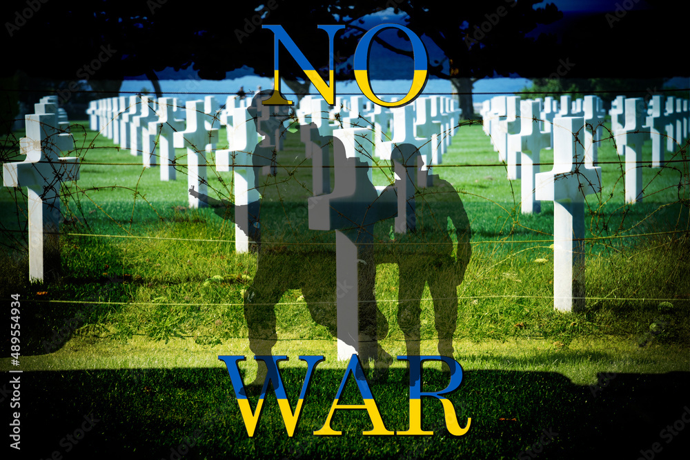 Double exposure photography of cemetery with text no war Stock Photo ...