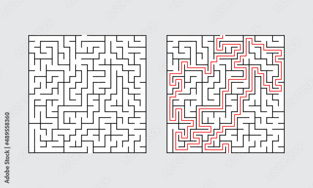 Abstract Square Maze With Solution For Adult Man And Woman. Find the ...