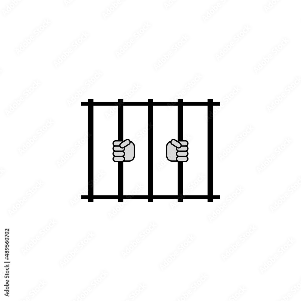 Jail bars icon. Prisoner hands holding prison bars. Isolated vector ...