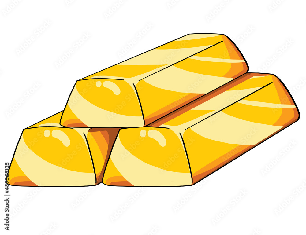cute hand drawn of gold bar icon. cartoon style, illustration for games ...