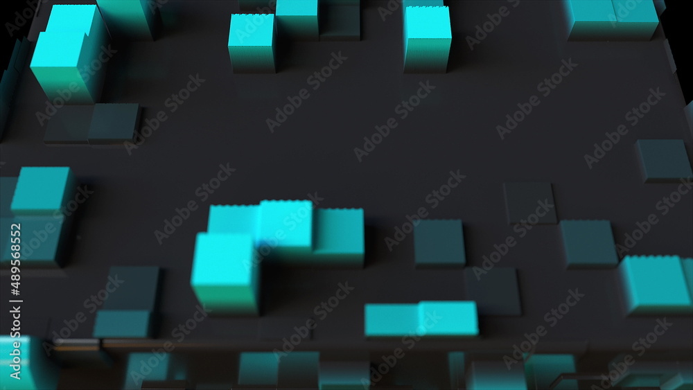 Abstract 3d render of city composition from geometric squares ...